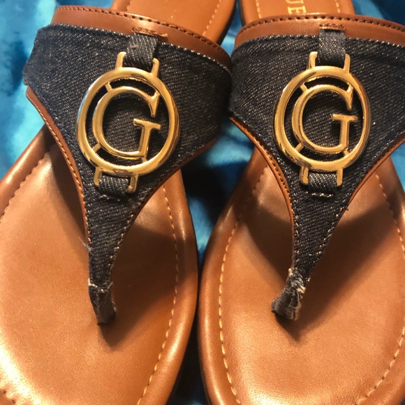 Guess | Shoes | Guess Denim Wedge Slip On Sandals | Poshmark